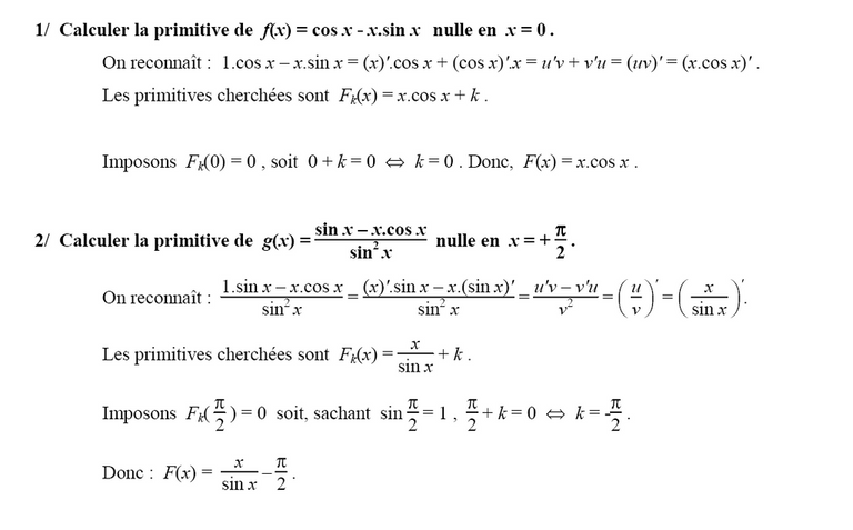 TS - CS 27 - Primitives - Fonctions Trigonométriques (4)